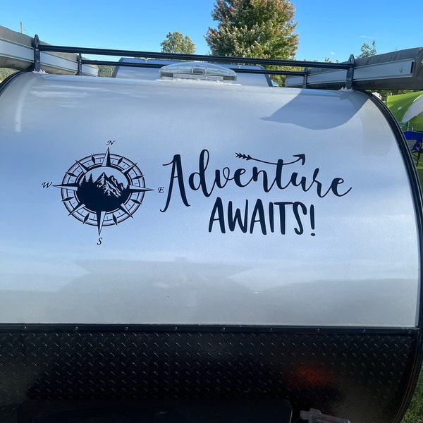 Compass Rv Decal With Mountains - Adventure Awaits Camper Decor Vinyl ...
