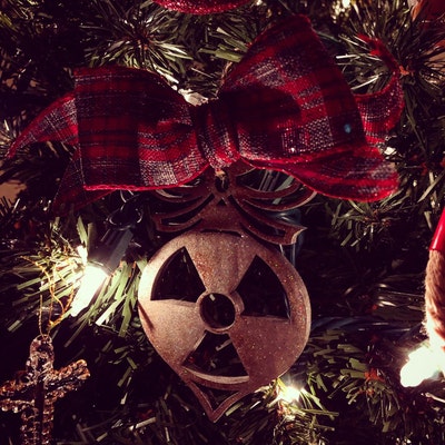 Radiation Symbol Ornament in Rustic Silver With Sparkles - Etsy