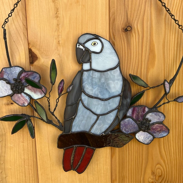 African Grey Parrot Stained Glass Pattern Digital Download Gray Bird ...