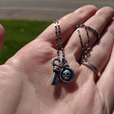 Skeleton Key Necklace Charm Tiny Skeleton Key Charm Sterling Silver or ...