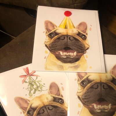 Pack of 5 French Bulldog Christmas Card, Xmas Frenchie Holiday Greeting ...