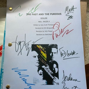 The Fast and the Furious Movie Script Autographed Signed Paul Walker ...
