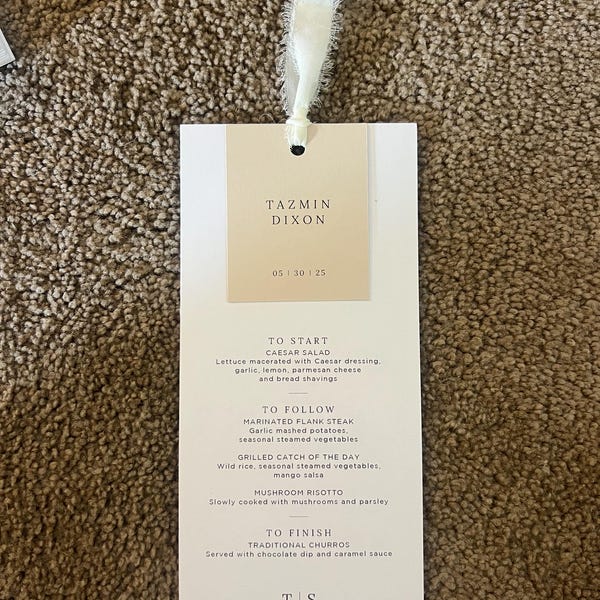 Menu Name Tag - Wedding Name Card - With - Gold Teardrop Clip - Place ...