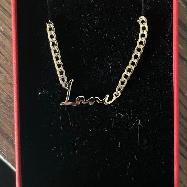 14k Solid Gold Curb Chain Name Necklace: Personalized Jewelry - Etsy