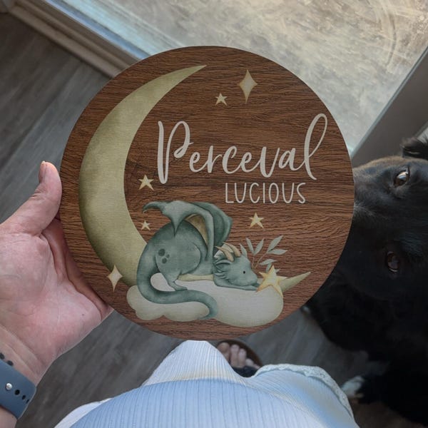 Dragon Round Wood Name Sign, Dragon Baby Name Sign, Round Wood Baby ...