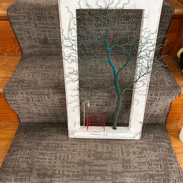 Made to Order Framed Copper Tree W/bench. Rustic Decor. Wire Art. Metal ...