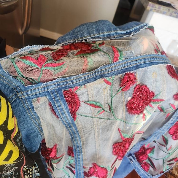 Boho Cropped Sheer Floral Lace Embroidered Denim Jacket - Etsy