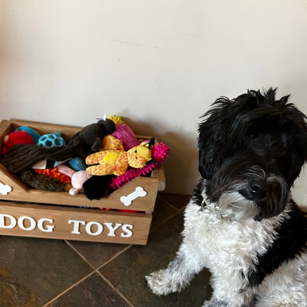 Large Wooden Dog Toy Box With Front Cut-out | Dog Box | Dog Toy Crate ...