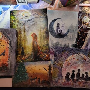 Giclee Fine Art Print From My Painting Moon Witch Cat Red Cloak Goddess ...