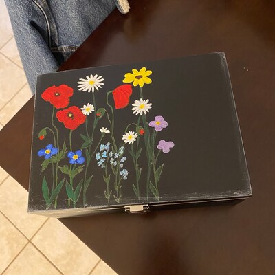 Wooden Box With Cherry Blossom, Hand-painted Flower Custom Chest ...