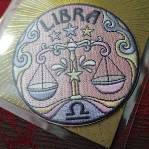 Zodiac Iron on Patch 70s Art Nouveau Boho Embroidered Patches Aries Taurus Gemini Cancer Leo ...