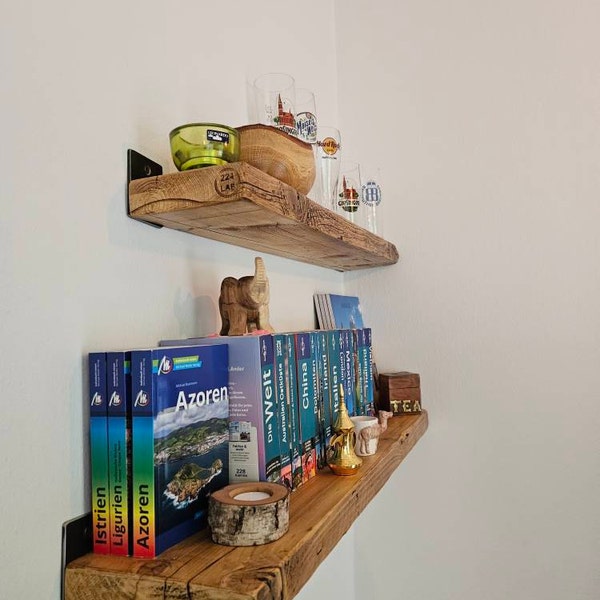 Mensola con supporti a piastre in legno di recupero, profondità 10/20 ...
