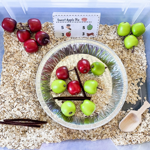 Apple Pie Sensory Bin Recipe Cards | DIY Sensory Bin | Apple Sensory ...