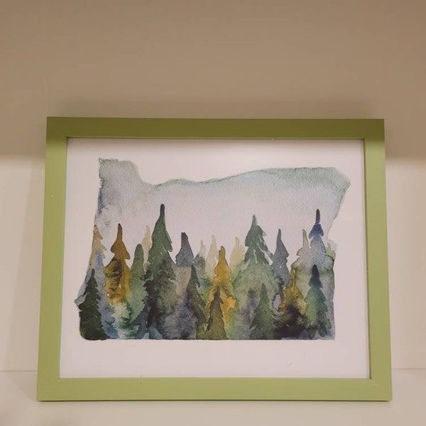 Oregon Watercolor, Oregon Art Print, Oregon Painting, Tree Watercolor ...