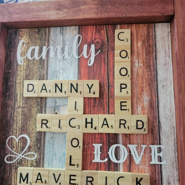 Scrabble Family Name Board | Personalized Crossword Wood Frame - Etsy
