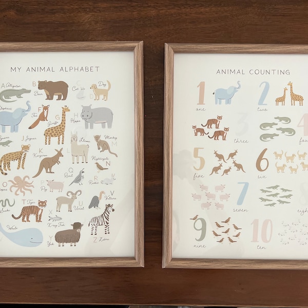 Animal Alphabet and Numbers Prints, Printable ABC Playroom Wall Art ...