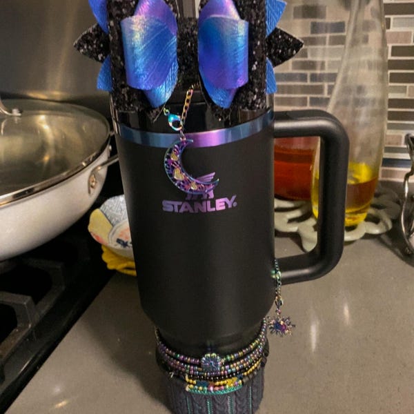 Stanley Tumbler Bow Iridescent Pink Light Pink Glitter Straw Topper ...