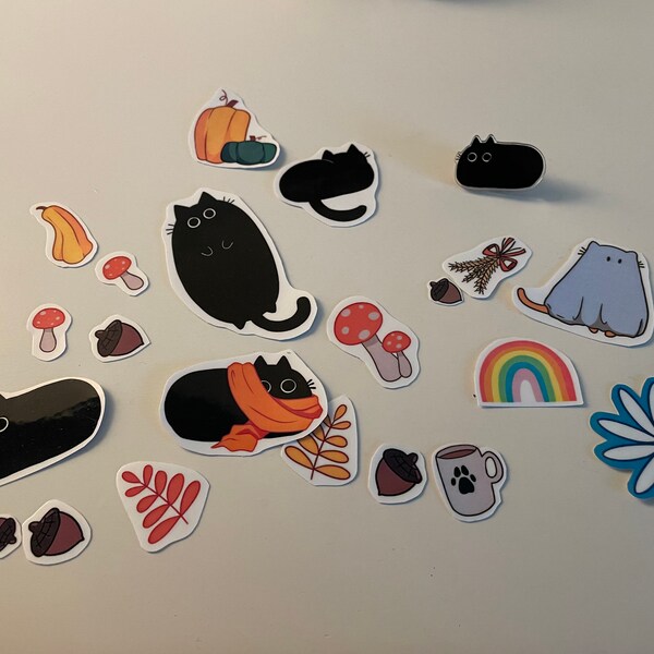 Autumn Cat Sticker Bundle / Sticker Pack / Hydroflask Stickers / Vinyl ...