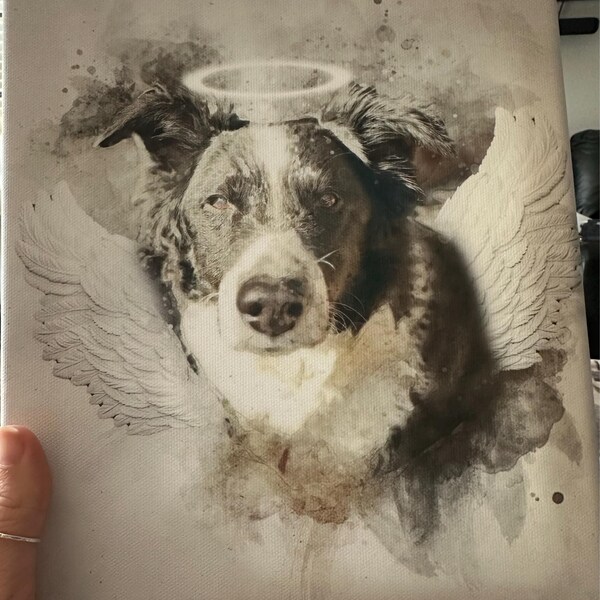 Pet Loss Memorial Portrait With Angel Wings and Halo,,digital FILE ...