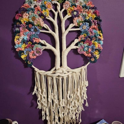 Large Tree of Life Macrame Wall Hanging With Flowers, Boho Wall Art ...