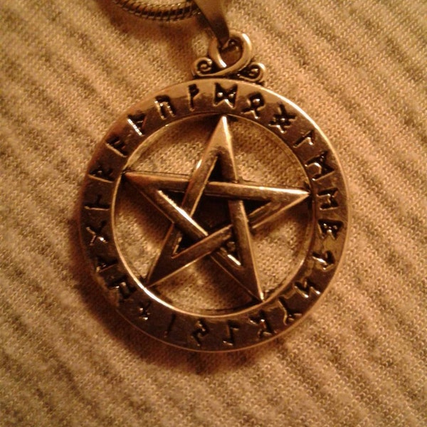 Pentacle in Circle of Runes, Necklace or Earrings, Pentagram Star Pagan ...