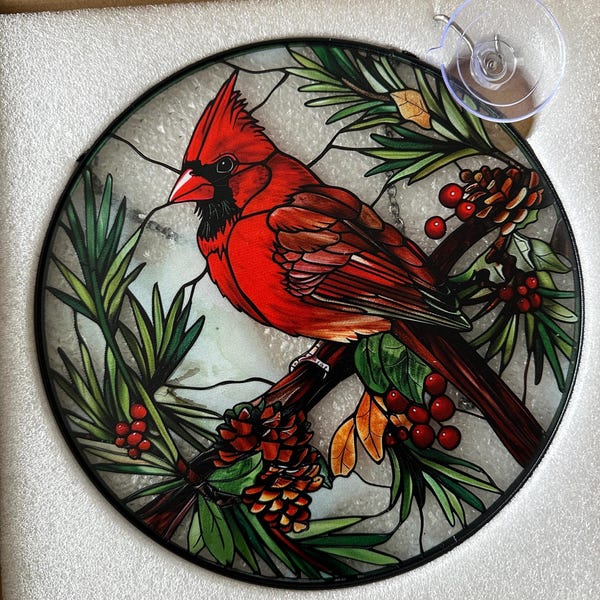Cardinal Glass Suncatcher, Bird Glass Art, Cardinal Window Hangings ...