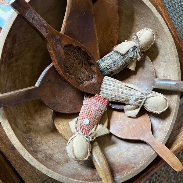 Set of 3 Small Prim Primitive Prairie Dolls Handmade Bowl Fillers or ...