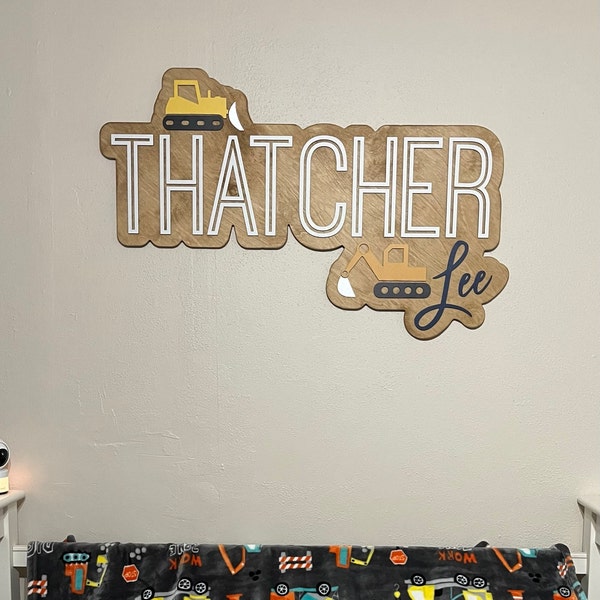 Construction Wood Nursery Name Sign | Name Sign for Nursery Boy | Above ...