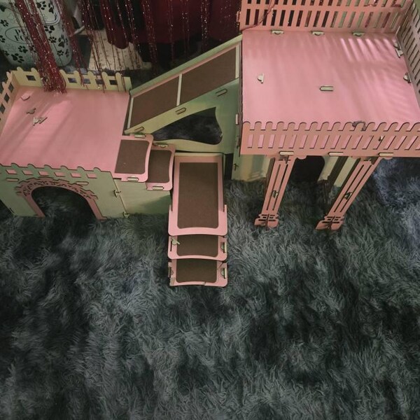 Elegant Bunny Castle With Twin Towers: Two-story White Pink Palace ...