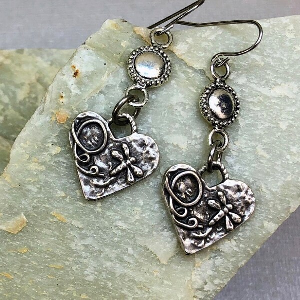 Earthy Green Teardrop Earrings - Rustic Woodland Czech Glass Beads ...