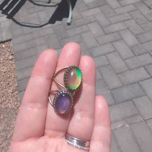 Large Brass Mood Ring Vintage Inspired Color Changing Mood Stone Hippie ...