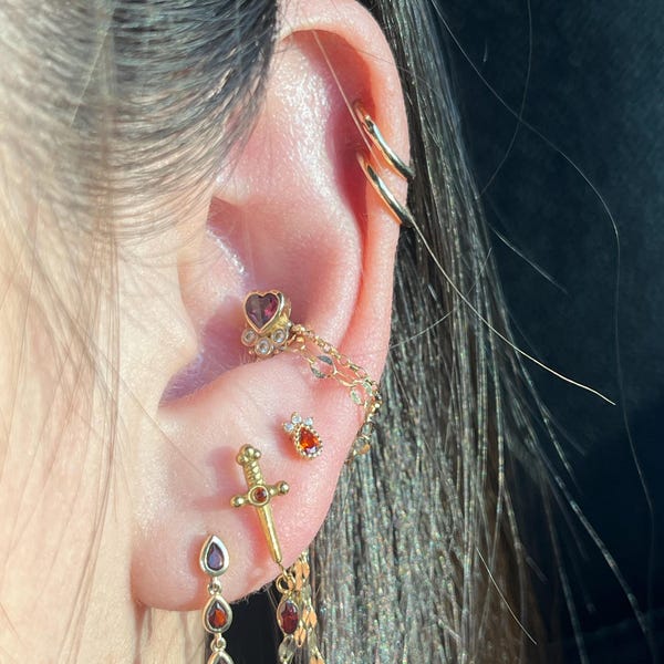 16G Dangle Cartilage Earring Stud/hidden Helix Piercing/conch Piercing/curved Bar Piercing ...