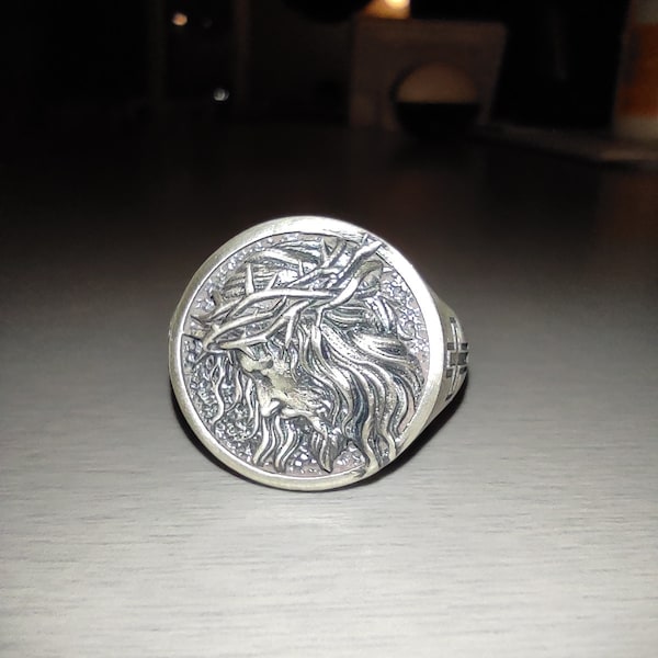 Jesus Christ Crown of Thorns Silver Ring, Jesus Head Ring,religious ...