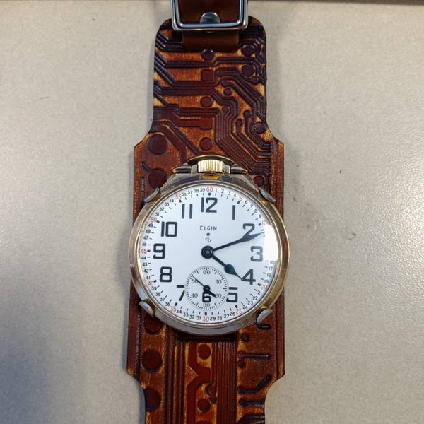 Handmade Leather Watch Cuff - Wide Circuit - Solid Full Grain Italian ...