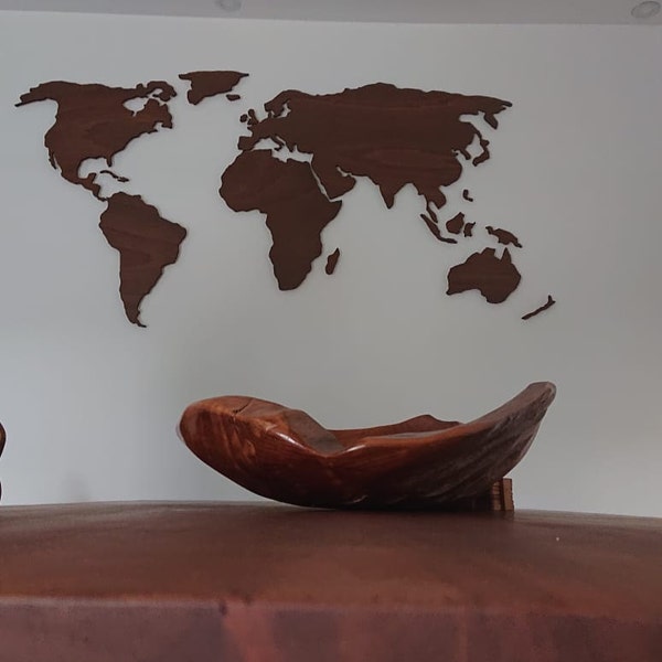 3D Wooden World Map XL With Engraved Country Borders, Floating on the ...