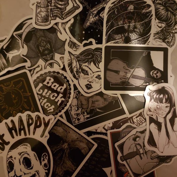50 Gothic Skull Black and White Cool Laptop Stickers Dark Tattoo Goth ...