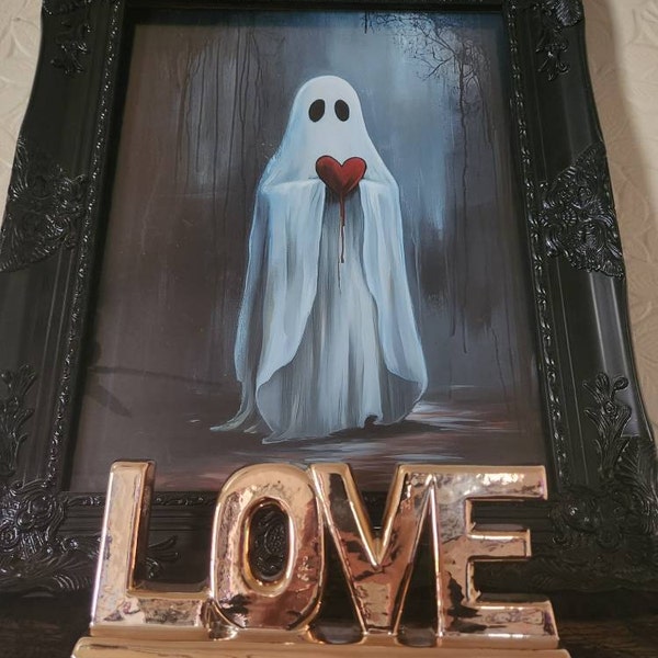Ghost Holding A Heart, Vintage Poster, Valentine's Print Art Poster ...