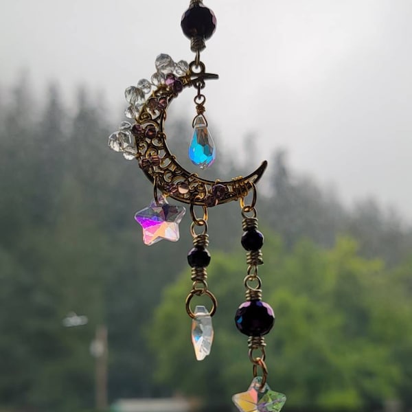 Moon Car Charm, Gold Car Decor, Purple Car Charm, Sparkly Car Charm ...