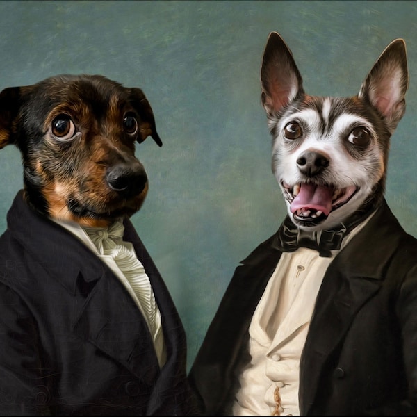 American Gothic Multiple Pet Portrait, 2 Dogs in One Portrait, Custom ...