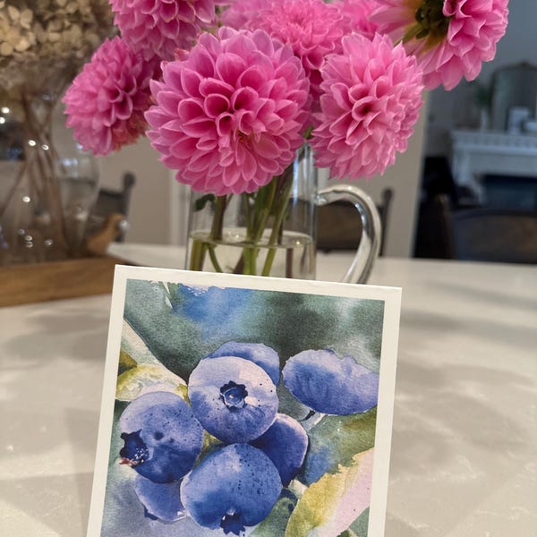 Original Blueberry Watercolor Note Cards, 5x5 Blank Inside Cards ...