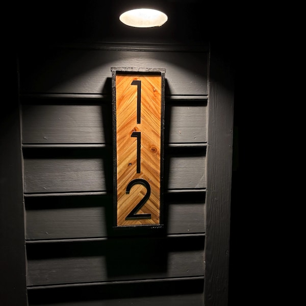 Handcrafted Cedar Address Sign: Modern Herringbone House Number Plaque ...