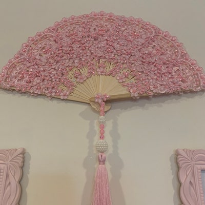 Pink Wedding Fan, Non Folding Bridal Fans, Lace Fan for Wedding, Hand ...