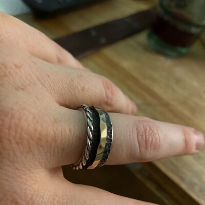 Bicolour Ring With Rotating Bands Made of 925 Silver and 375 Gold - Etsy