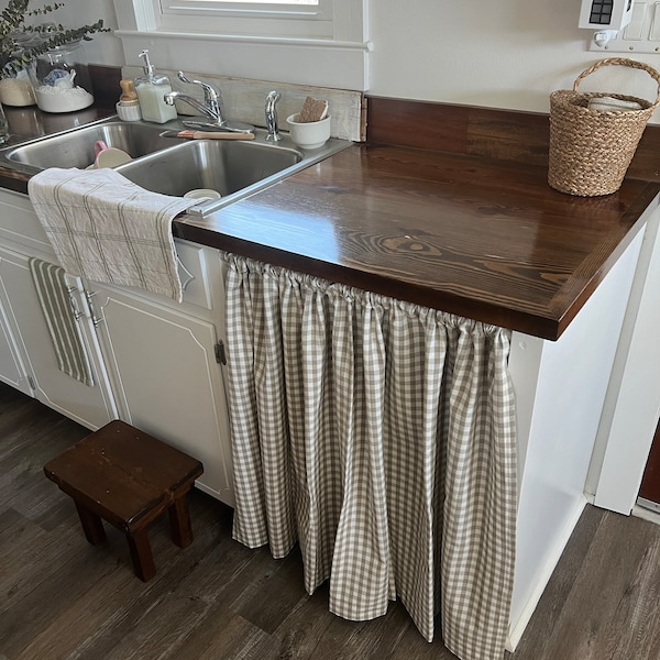 Beige Gingham Kitchen Curtain: Handmade Cotton Appliance Cover ...