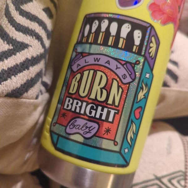 Holographic Glitter Burn Bright Matchbox Sticker - Mental Health Themed ...