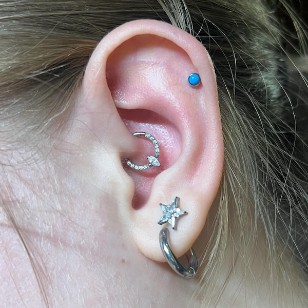 Black Crystal Star Bursting Hoop. 20G. 8mm. for Cartilage and Nostril ...