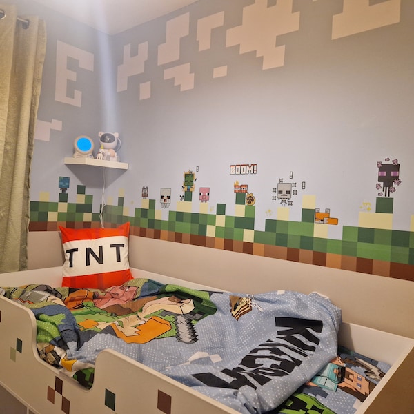 Pixel Block Room Border Wall Sticker | Minecraft Inspired Sticker ...