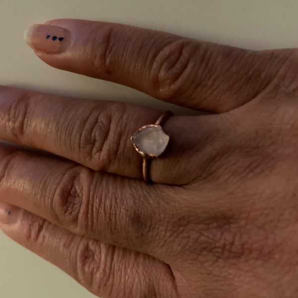 Triple Ruby Ring, Faceted Ruby Ring, Raw Ruby Ring, Ruby Copper Ring, Raw Stone Ring, Ruby Pear ...