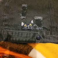 Peeking Cat Iron-on Patch, Black Cat Patch, Peeping Cat Iron-on Patch, Embroidered Applique, Cat ...