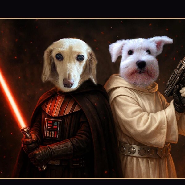 Custom Princess Leia & Darth Vader Dog Portrait | Star Wars Themed Pet ...